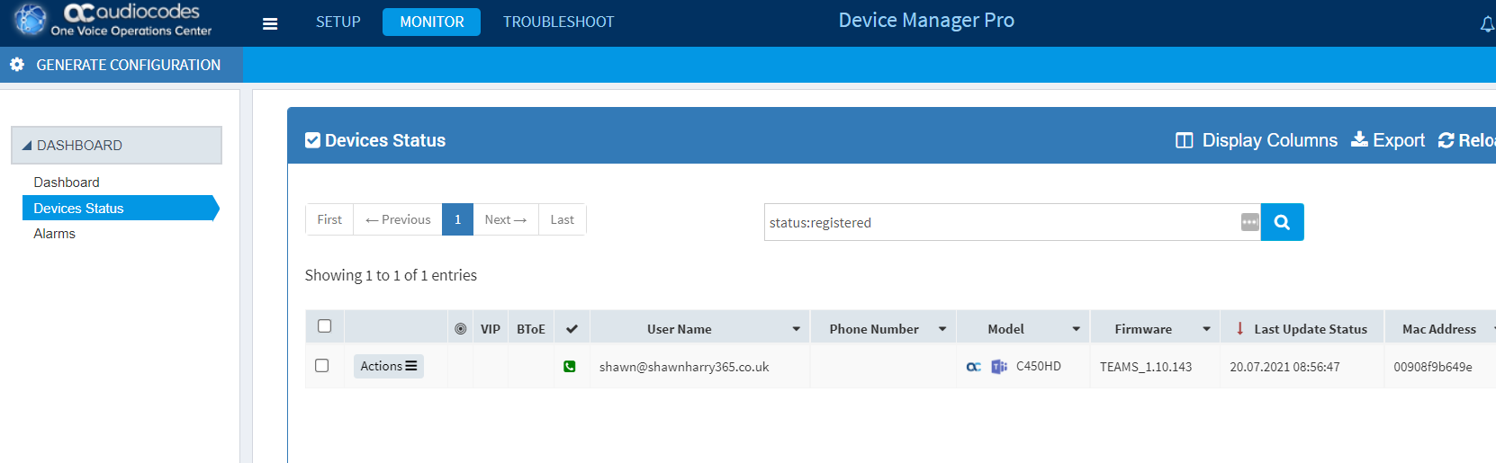 Shawn Harry | Manually register Audiocodes phone to OVOC over the Internet